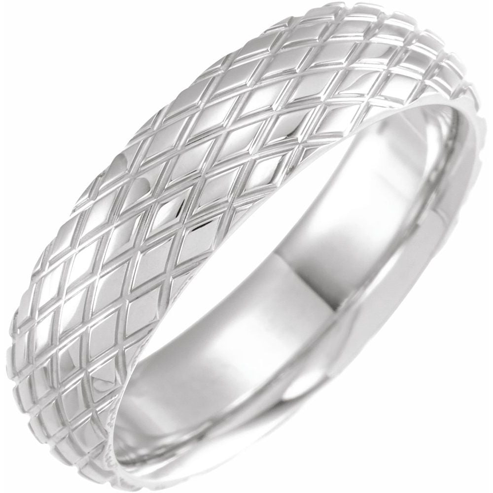 18k White Gold 6mm Rhombus Patterned Bridal Wedding Engagement ...