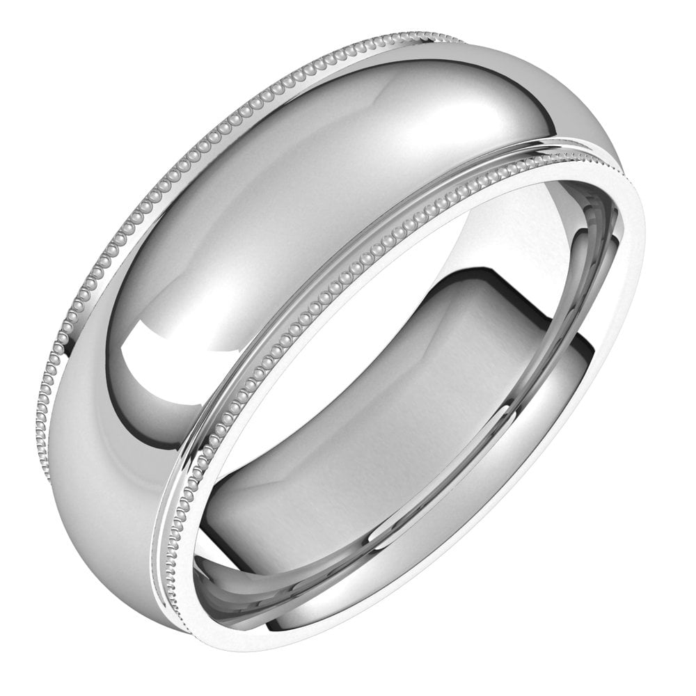 18k White Gold 7mm Milgrain Half Round Shape Comfort Fit Edge Classic ...