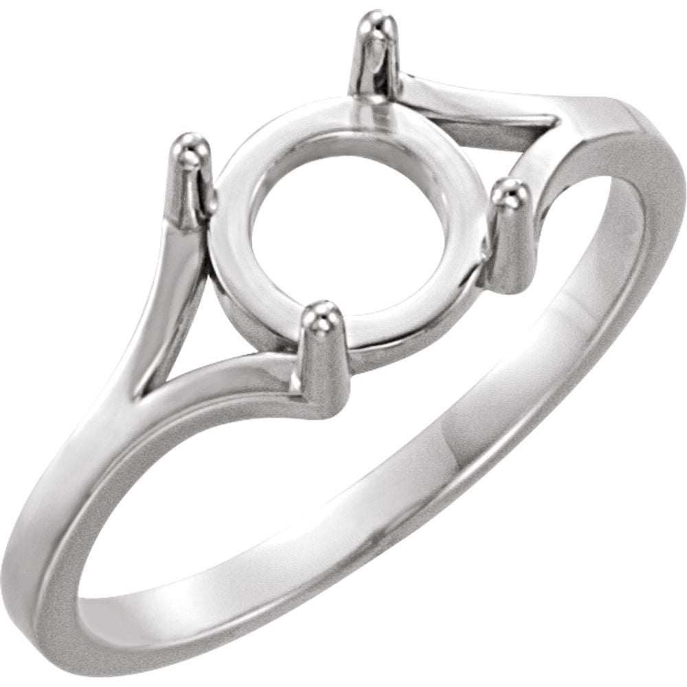 18k White Gold 7mm Round Shape Cabochon Single Stone Solitaire Ring ...