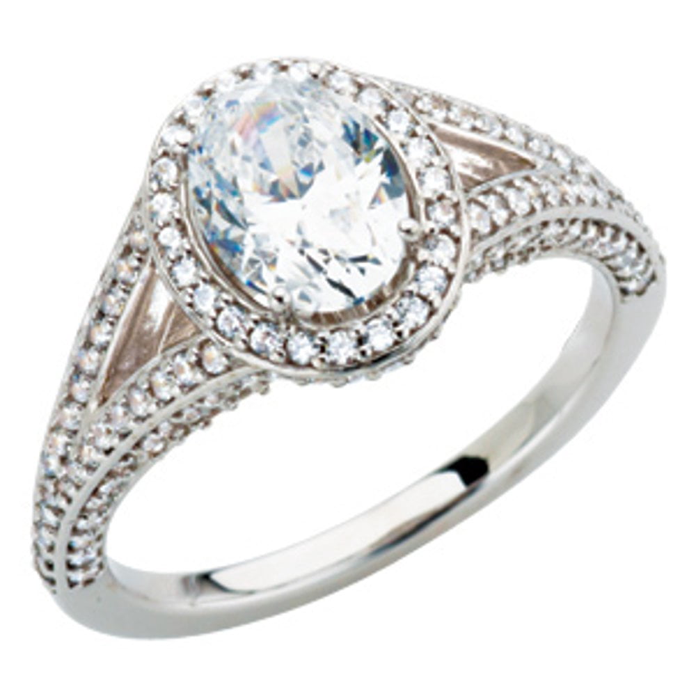 18k White Gold 7x5mm Oval Shape Diamond Accented Semi-Mount Bridal ...