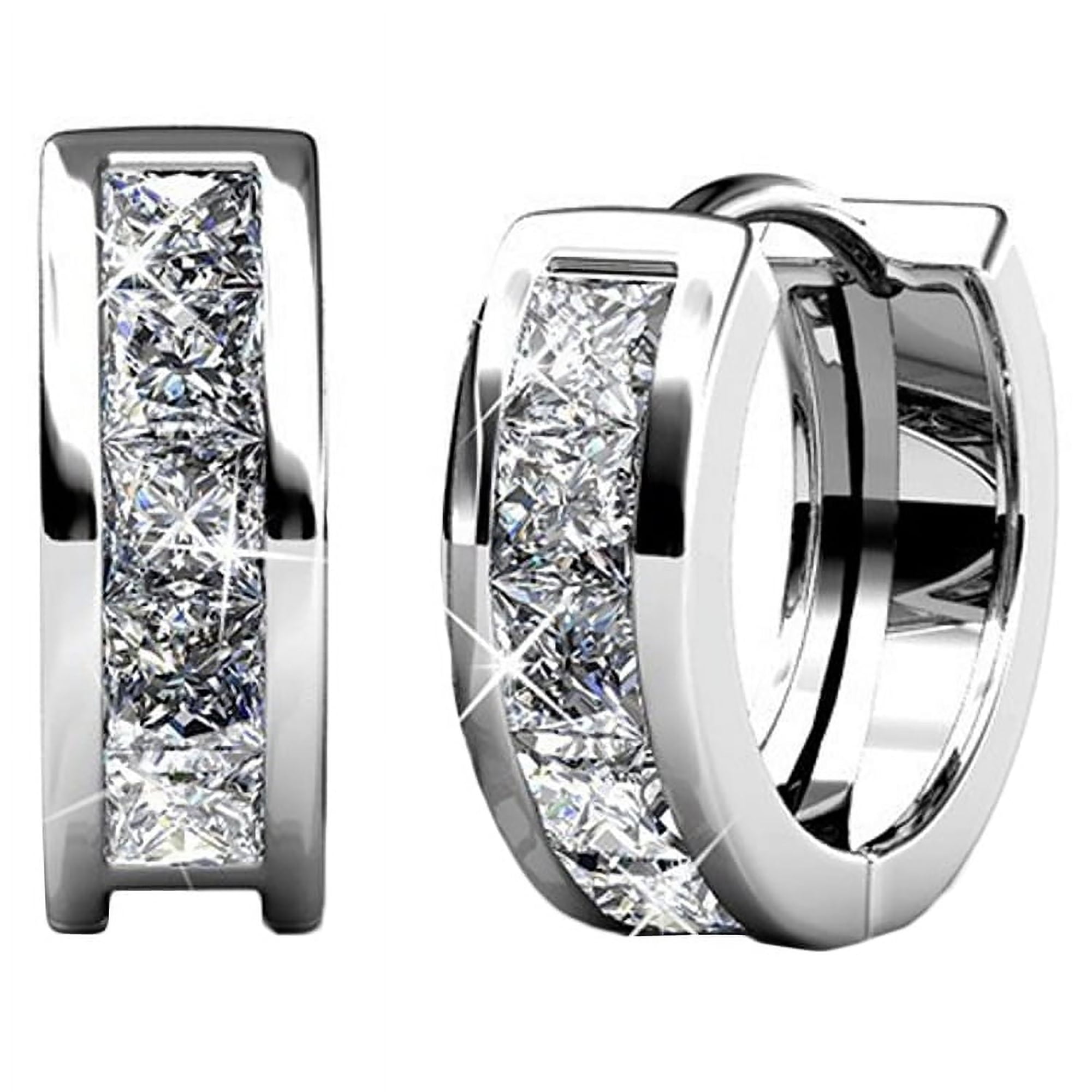18k White Gold Plated Hoop Earrings with Swarovski Crystals | S925 sterling silver Earrings for ...