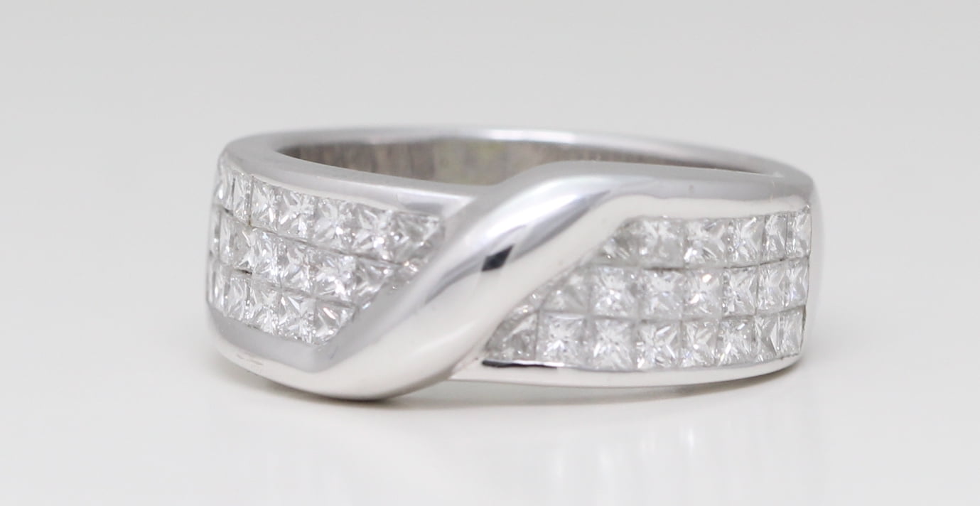 18k White Gold Princess Invisible Set diamond crossover eternity ring ...