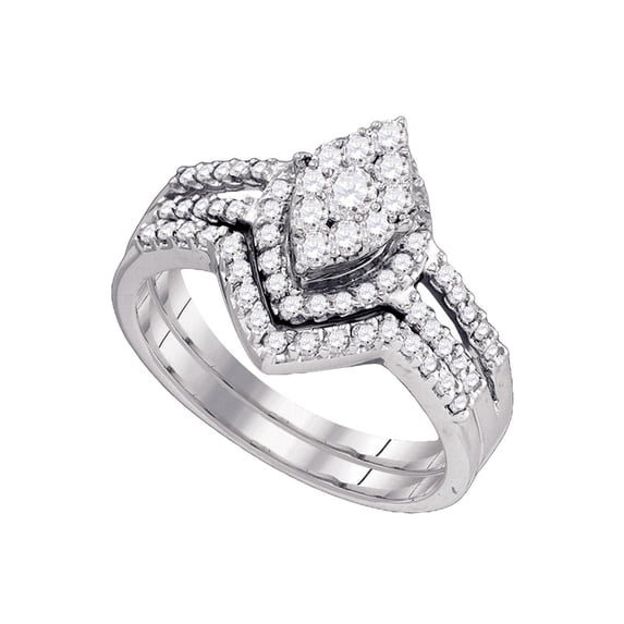 18k White Gold Round Diamond Cluster Bridal Wedding Engagement Ring ...