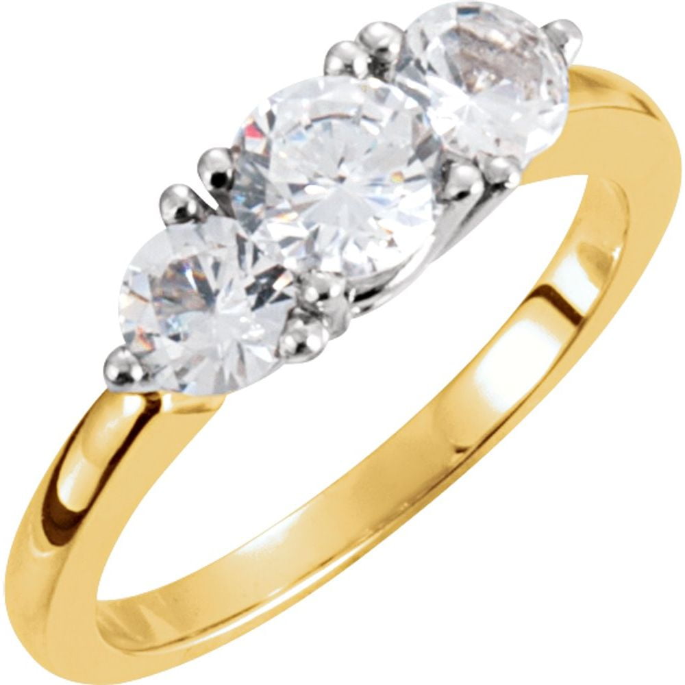 18k White and Yellow Two Tone Gold 3 Three-Stone Bridal Wedding Engagement Anniversary Eternity ...