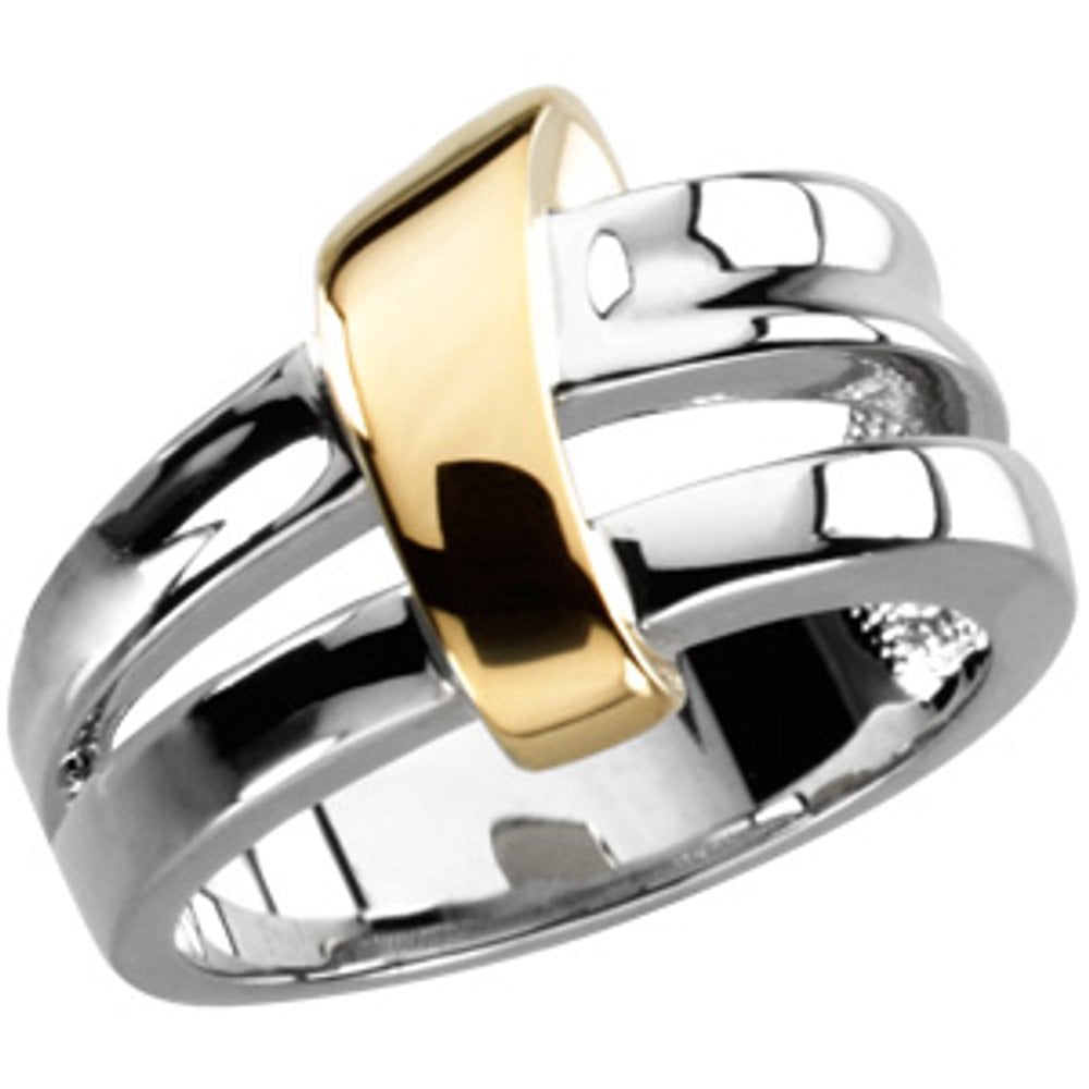 18k White and Yellow Two Tone Gold Metal Fashion Freeform Bypass Ring ...