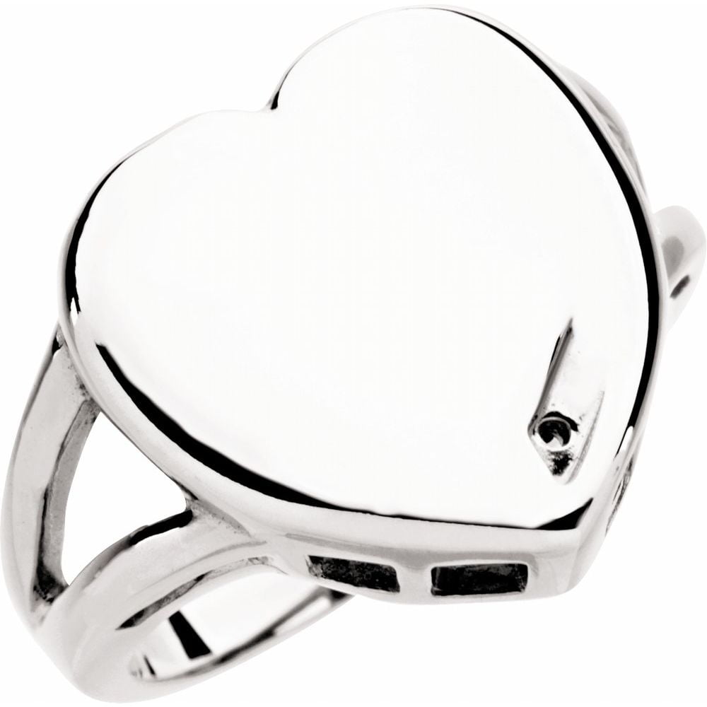 18k X1 White Gold 1 One-Stone Engravable Family Heart Shape Ring Fine ...