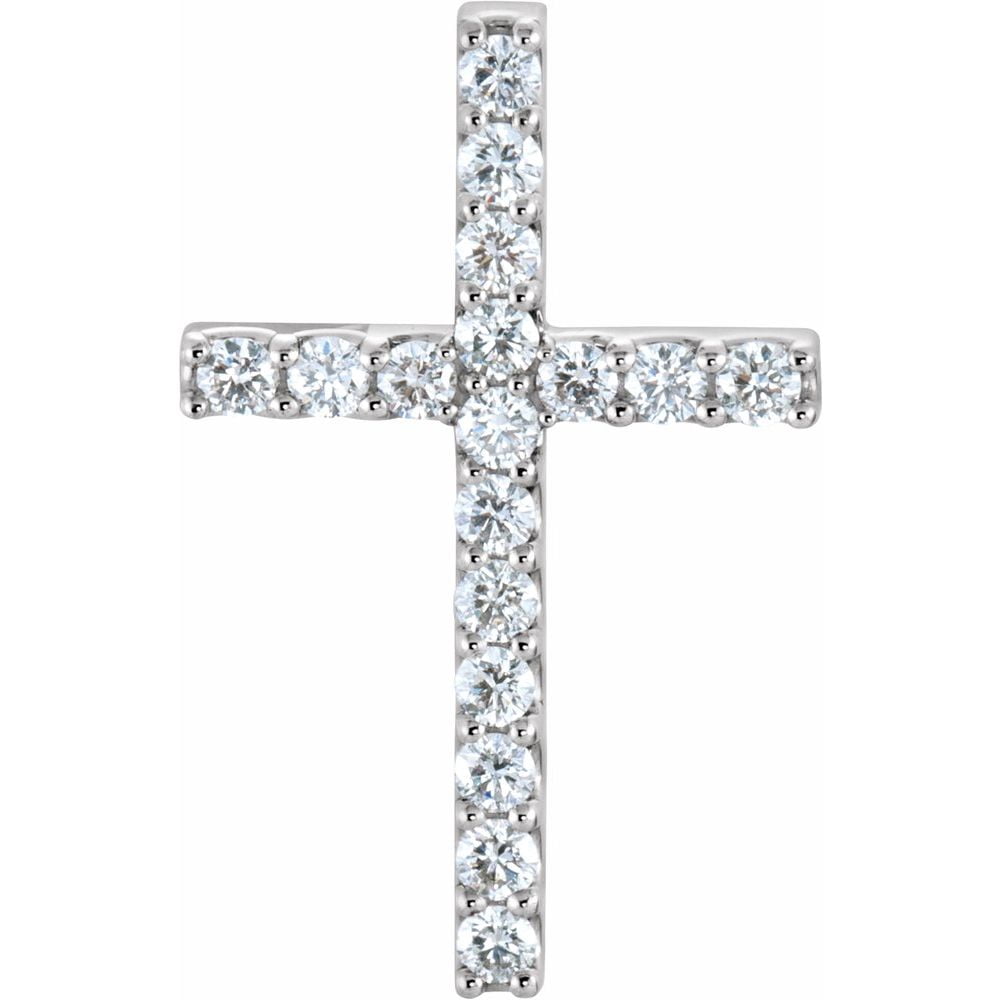 18k X1 White Gold 2.2mm Round Shape 17-Stone Cross Oval Shape Pendant ...