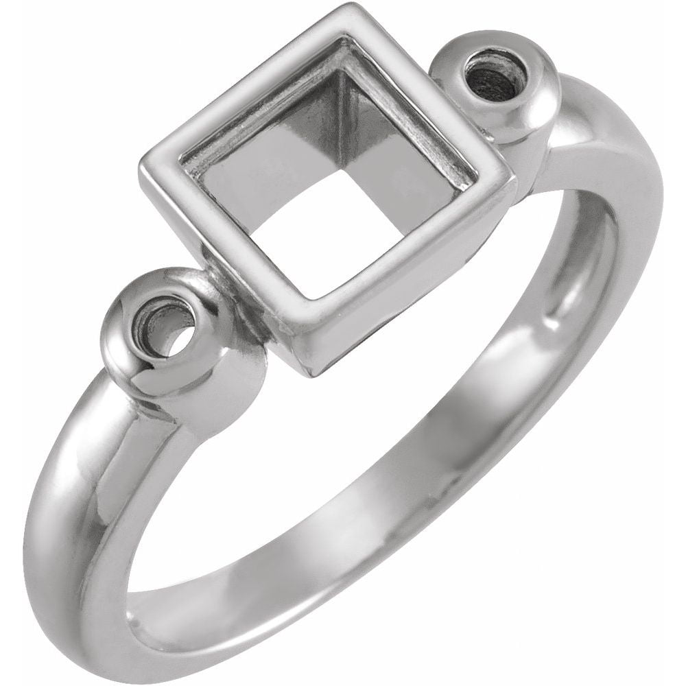 18k X1 White Gold 5mm Princess Square Shape Accented Bezel-Set Ring ...