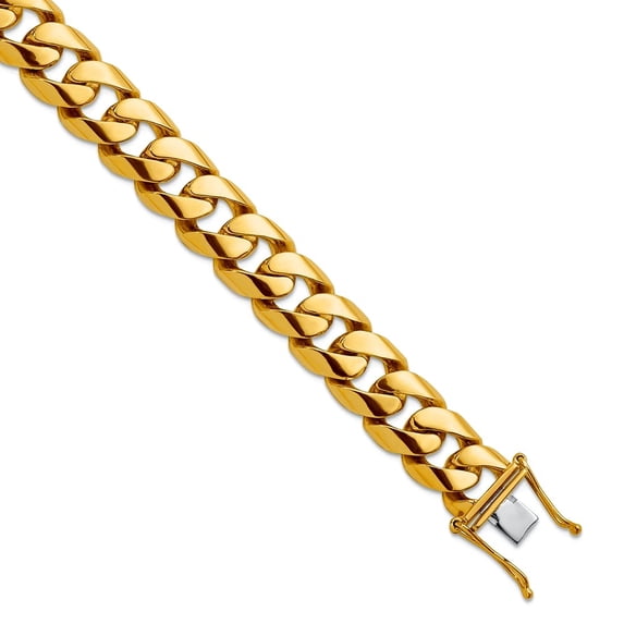 18k Yellow Gold 13.2mm Solid Curb Link Bracelet 9 Inch Link Bracelet ...