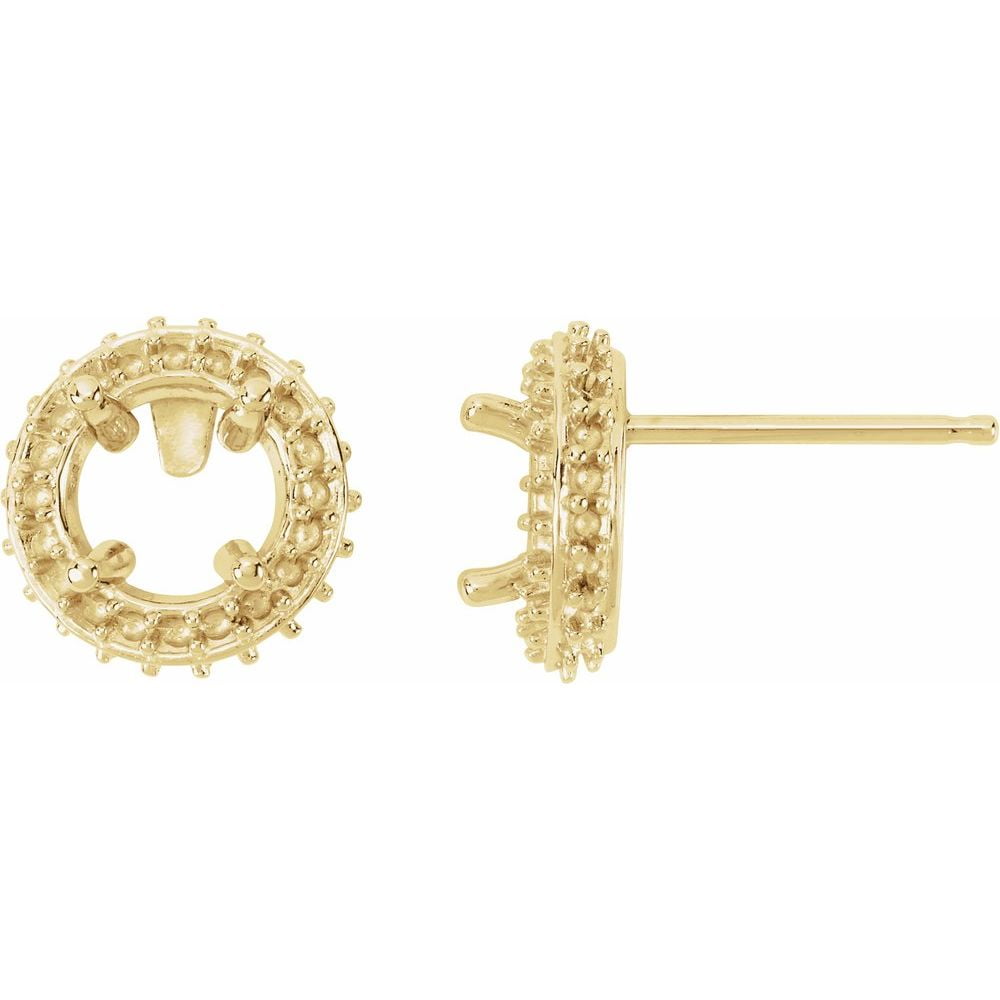 18k Yellow Gold 4.4mm Round Shape Halo-Style Earring Mounting Fine ...