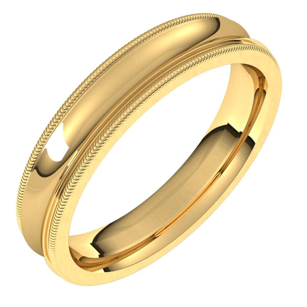 18k Yellow Gold 4mm Milgrain Concave Comfort Fit Classic Bridal Wedding ...