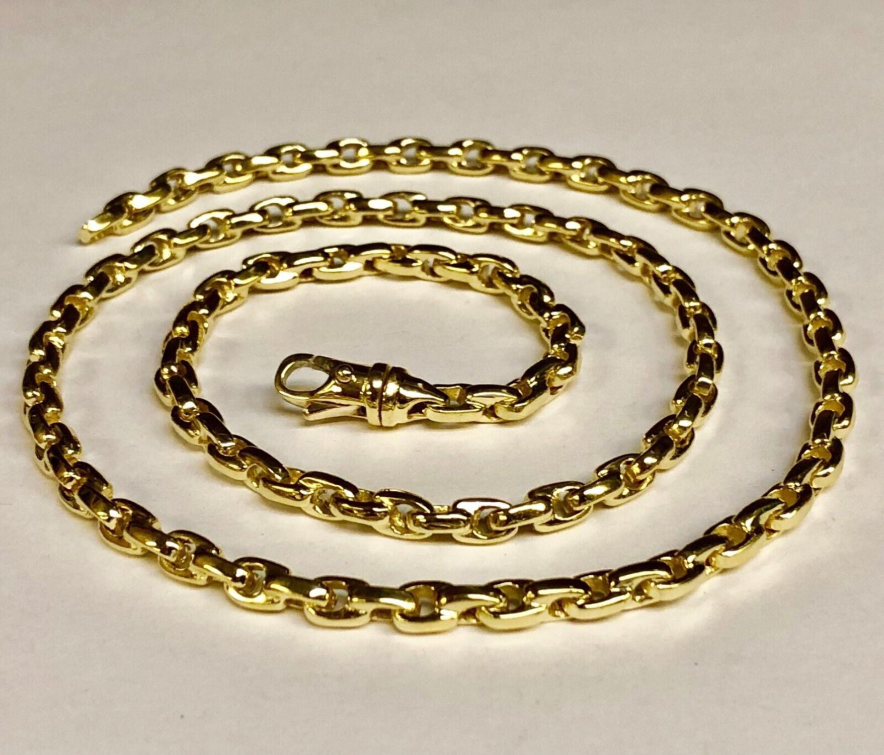 18k Solid Yellow Gold Handmade 5mm Fancy Rolo Link Necklace, 20 ...