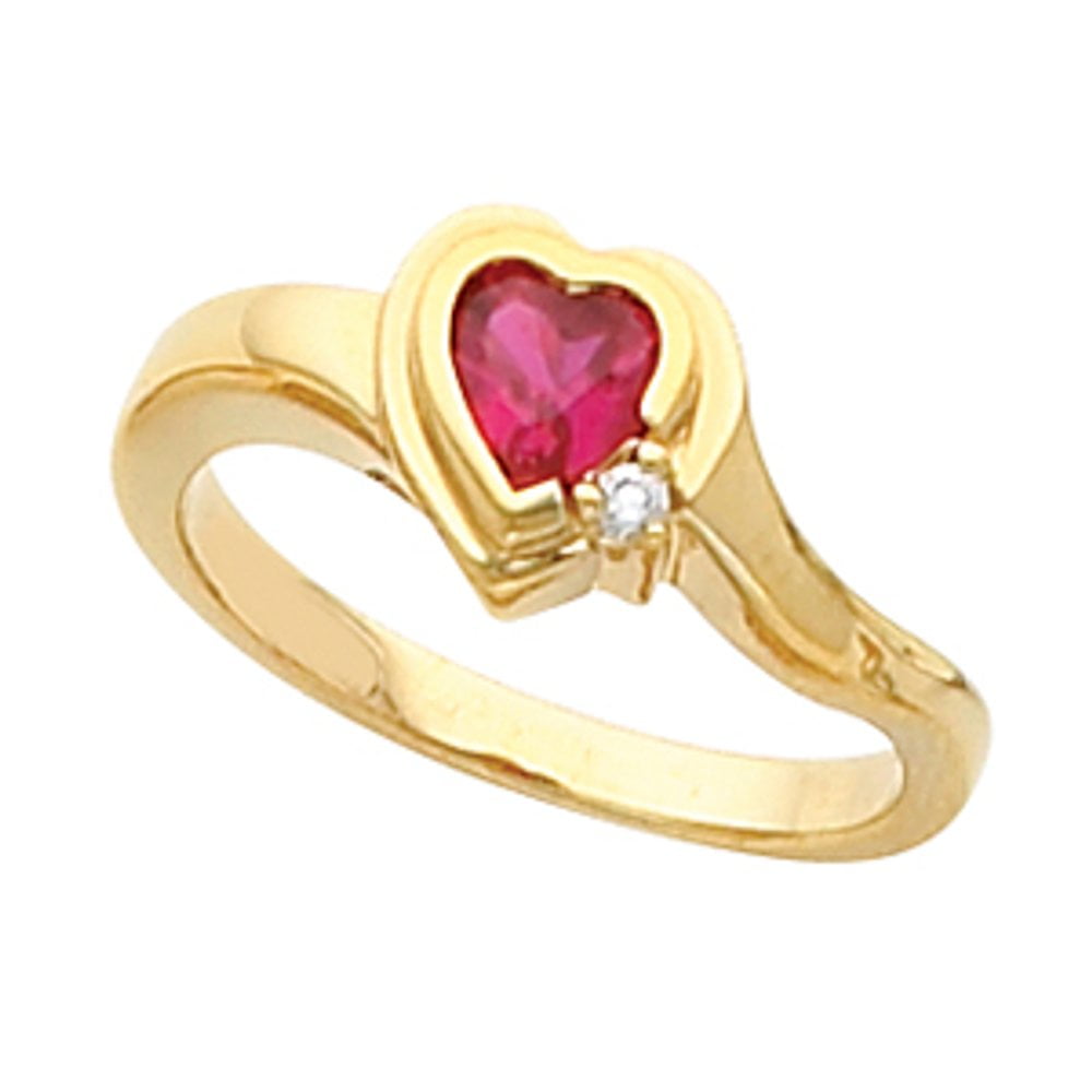 18k Yellow Gold 5mm Heart Shape Bezel-Set Accented Fashion Ring Fine ...