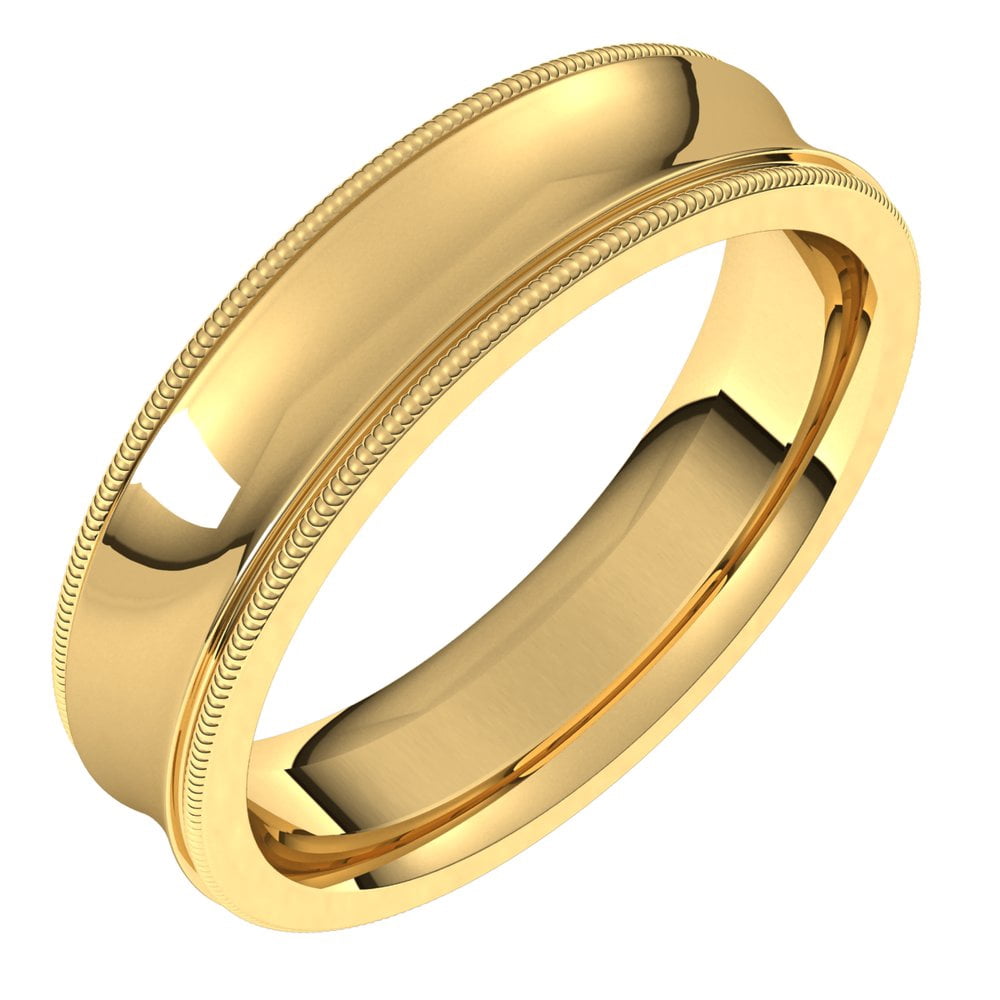 18k Yellow Gold 5mm Milgrain Concave Comfort Fit Classic Bridal Wedding ...