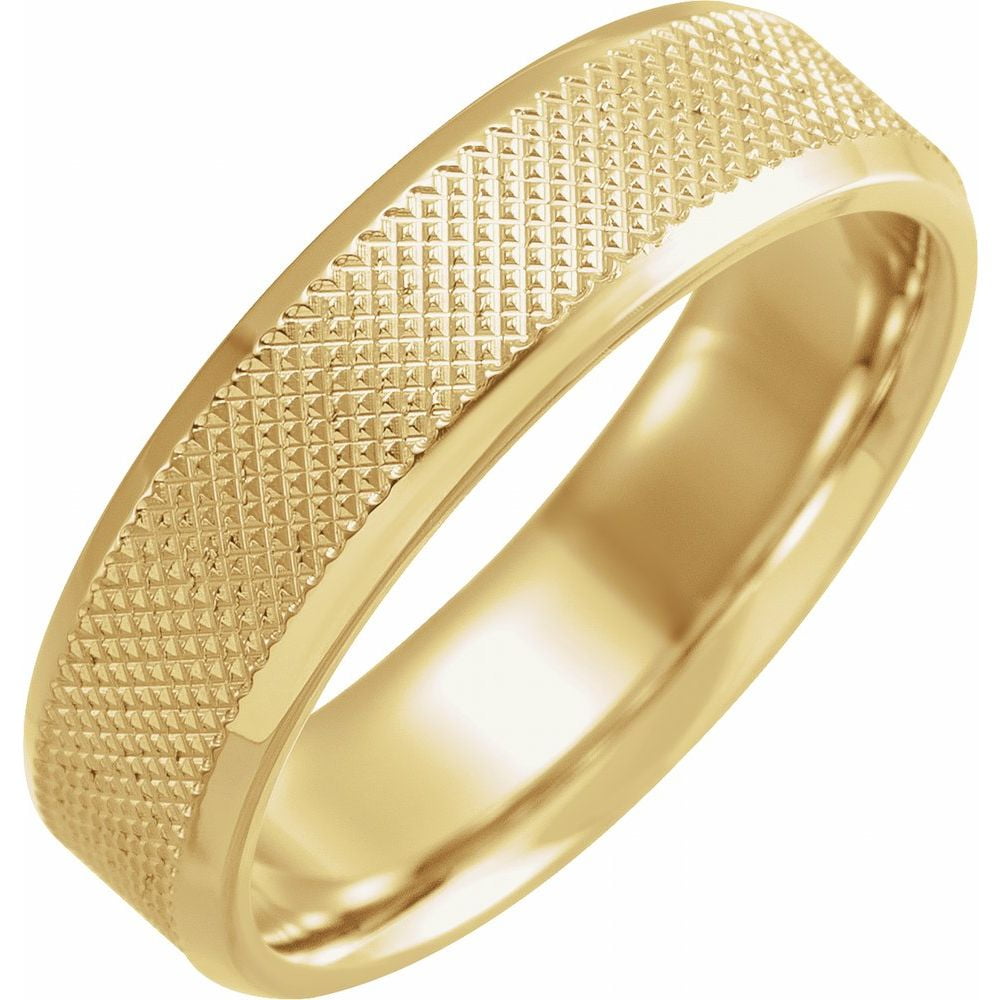 18k Yellow Gold 6mm Knurled Beveled-Edge Bridal Wedding Engagement ...