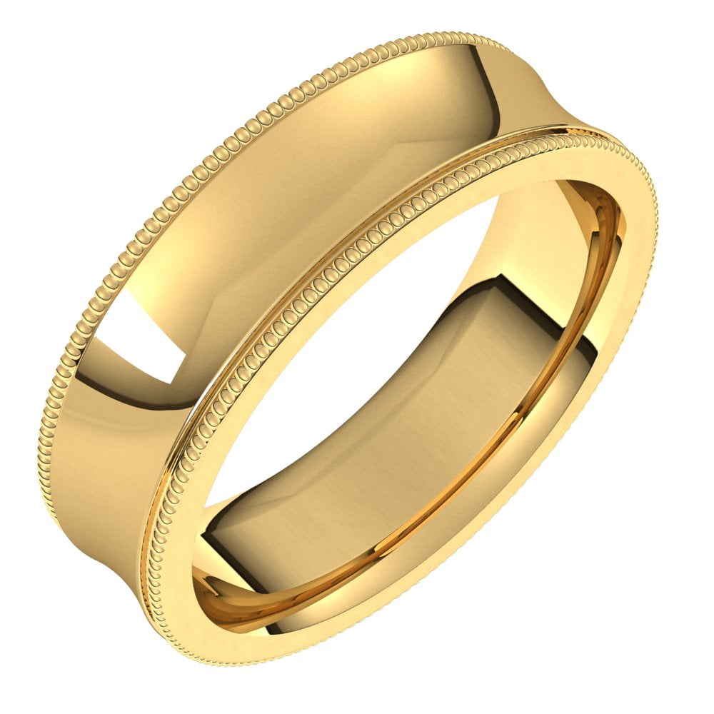 18k Yellow Gold 6mm Milgrain Concave Comfort Fit Classic Bridal Wedding ...