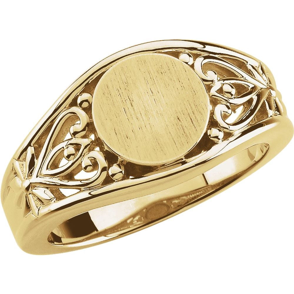 18k Yellow Gold 8.25mm Round Shape Signet Metal Fashion Ring Fine ...
