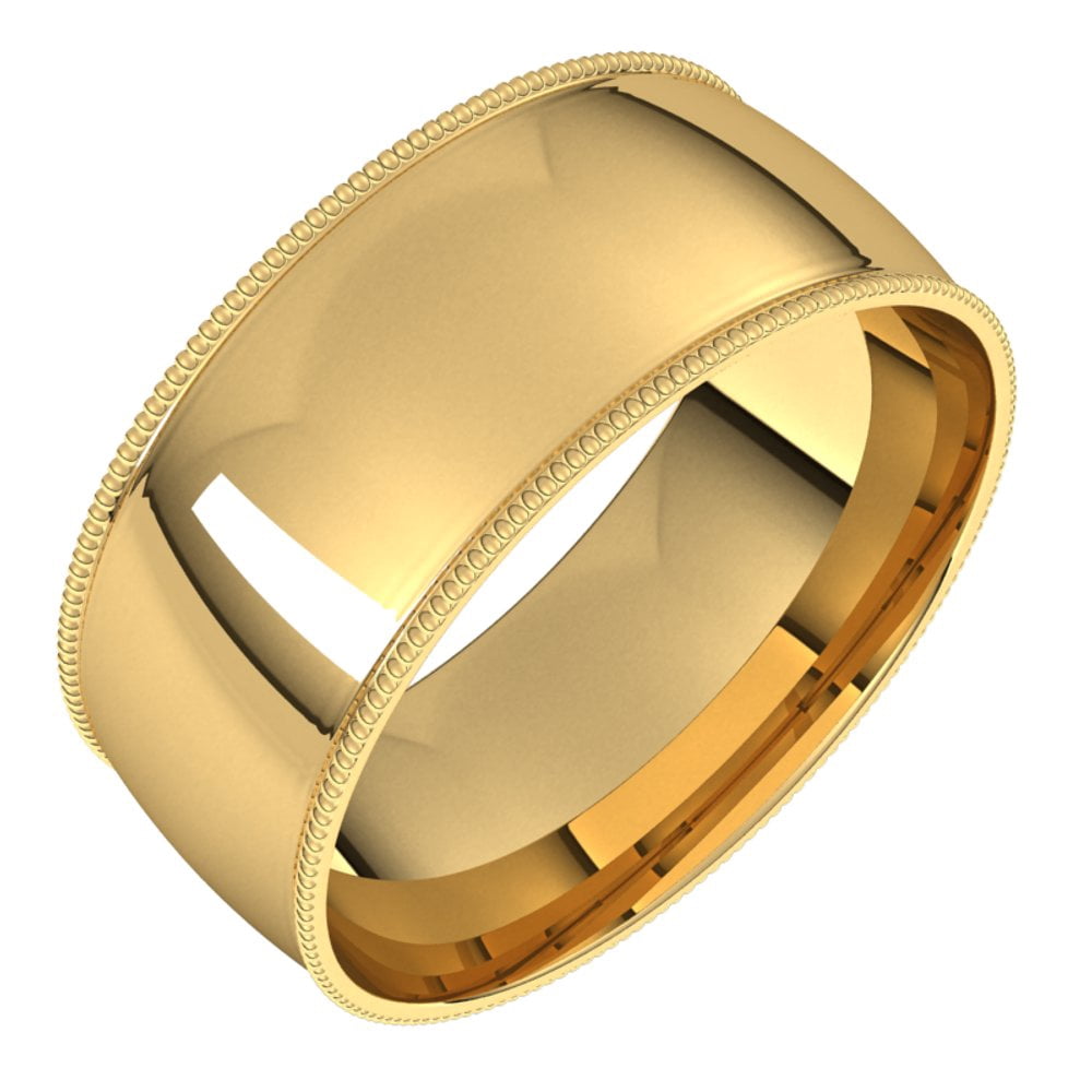 18k Yellow Gold 8mm Milgrain Half Round Shape Comfort Fit Light Classic ...