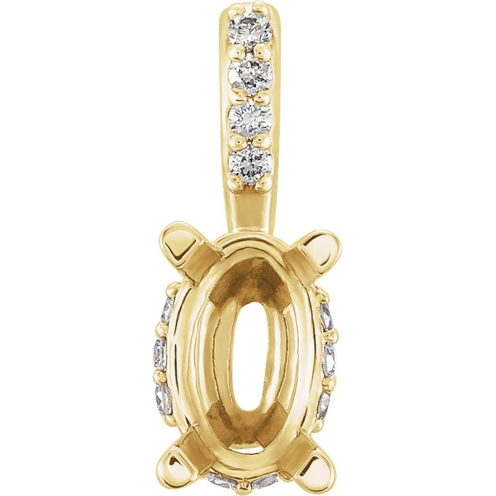 18k Yellow Gold 8x6mm Oval Shape Semi-Mount 4-Prong Basket Pendant Fine ...