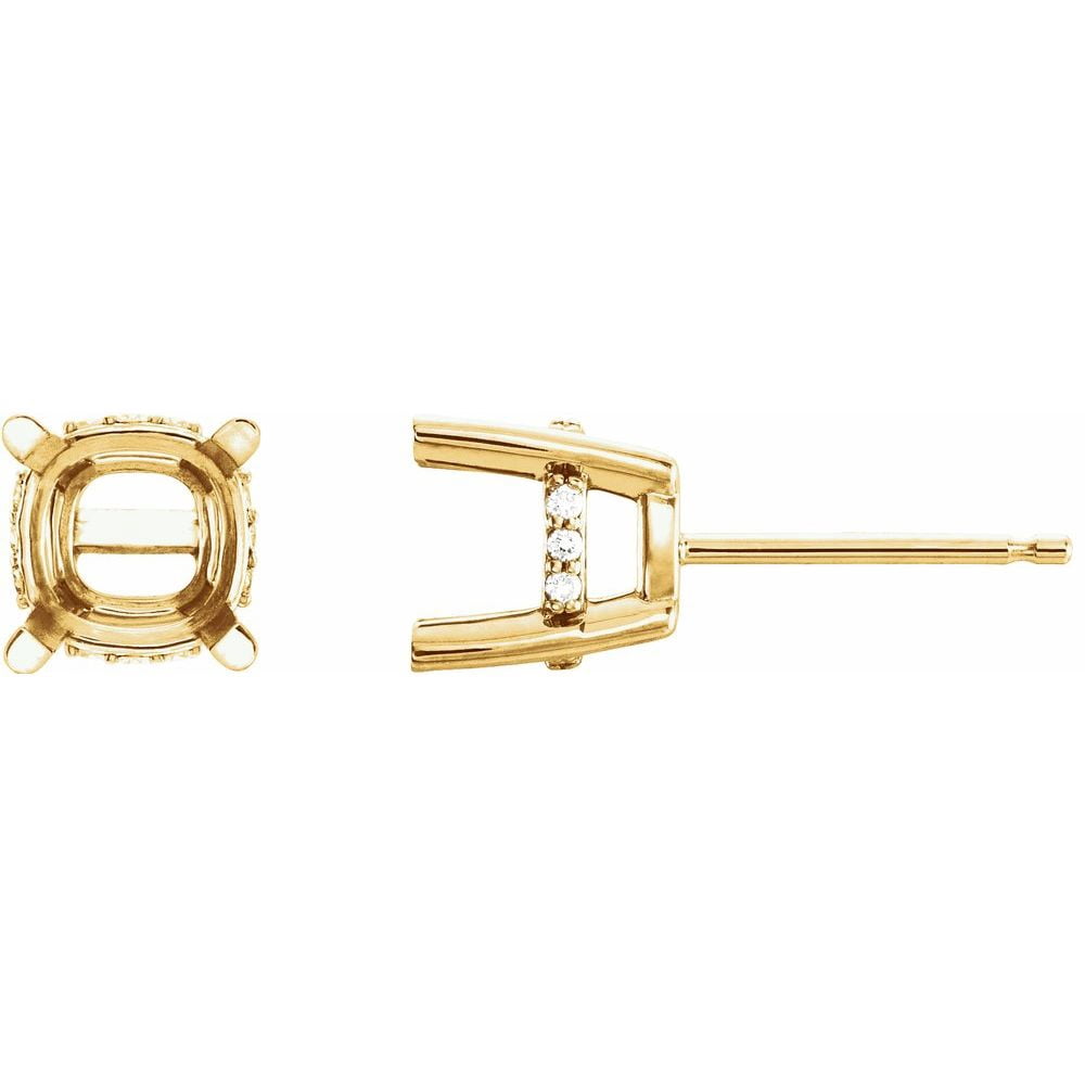 18k Yellow Gold 8x8mm Cushion Cut Diamond Semi-Set Basket Earrings ...