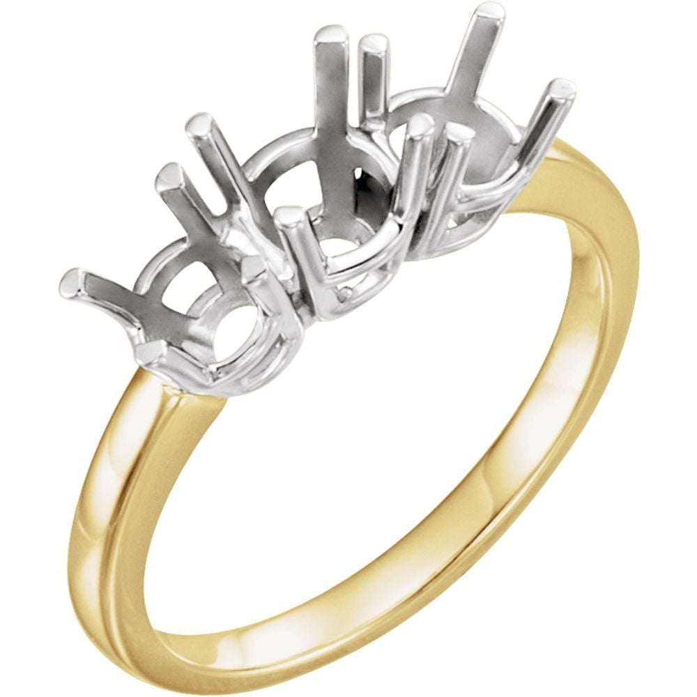 18k Yellow Gold and Platinum 5.2mm Round Shape 3 Three-Stone Bridal ...