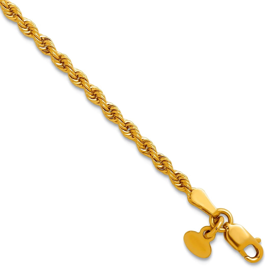 18k Yellow Gold Polished 2.5mm Solid Rope Chain Bracelet 8 Inch Link ...