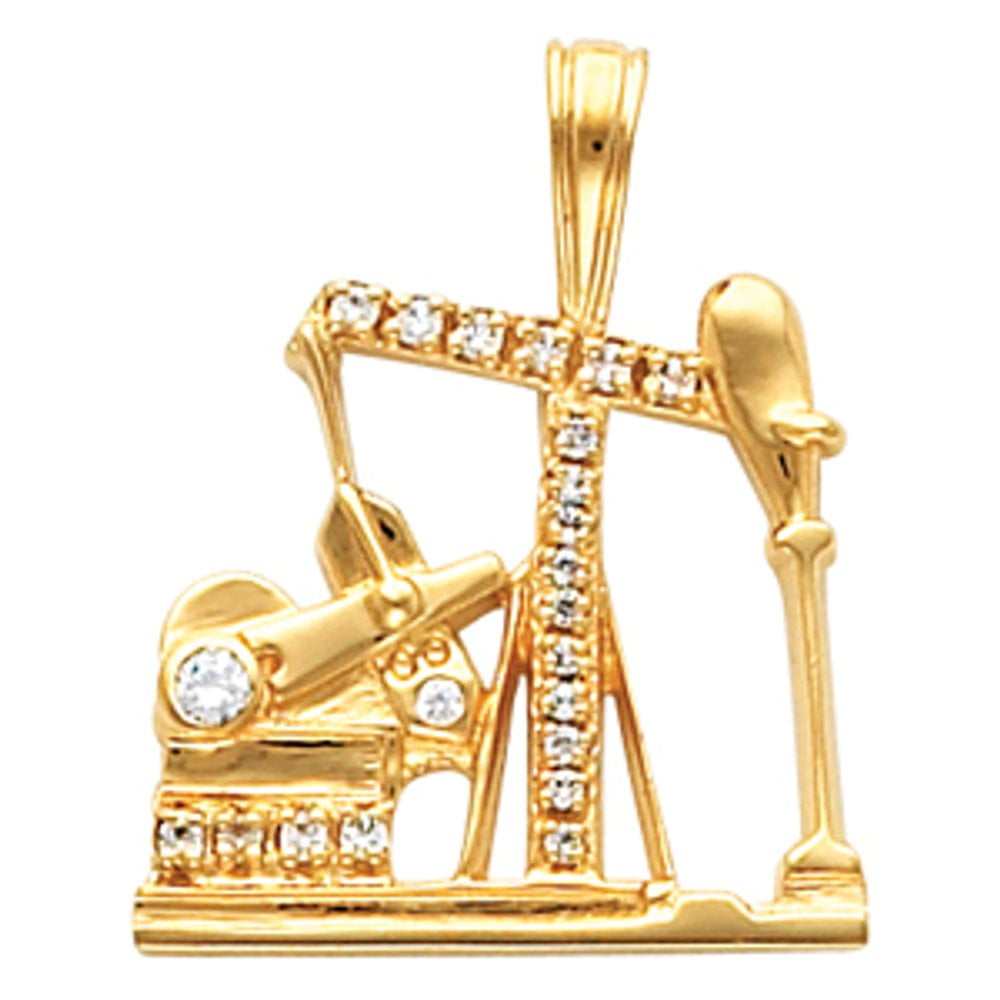 18k Yellow Gold Round Shape Pumping Oil Well Pendant Fine Jewelry for ...