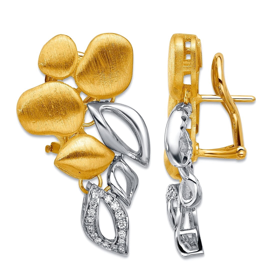 18ktt Polished Satin Diamond Omega Back Post Long Drop Dangle Earrings ...