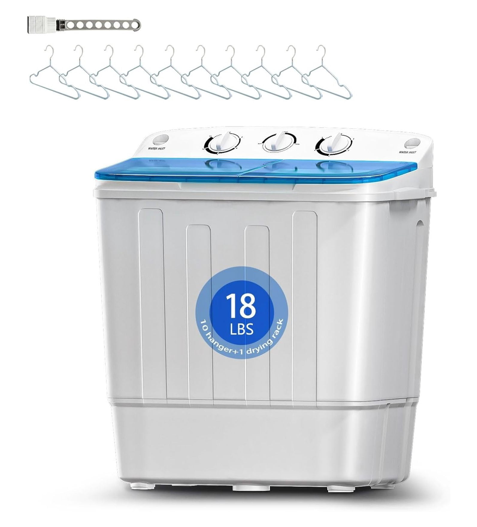 18lbs Portable Twin Tub Washing Machine with Drying Rack, Mini Compact ...