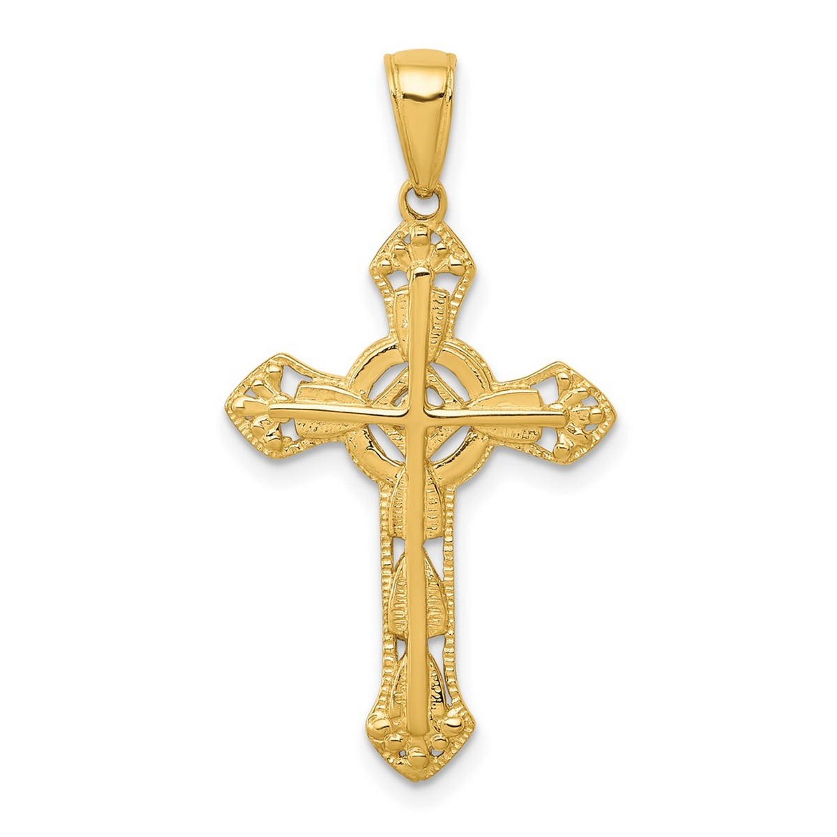 18mm 10k Solid Yellow Gold Stick Religious Faith Cross Ornate-Cross Pendant Necklace-Pendant for ...