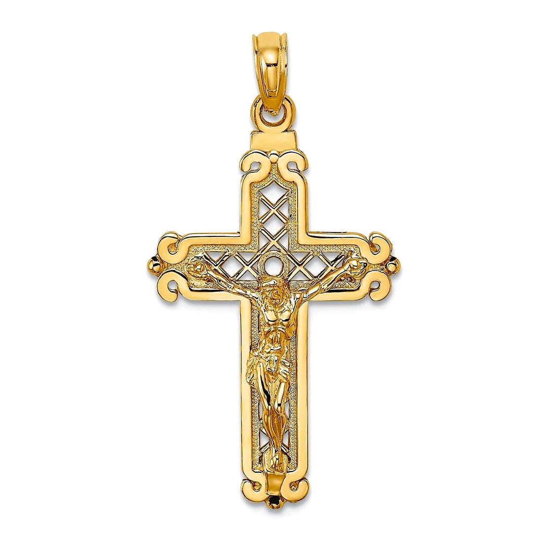 18mm 14k Gold Crucifix Lattice Religious Faith Cross With Scroll Tips ...