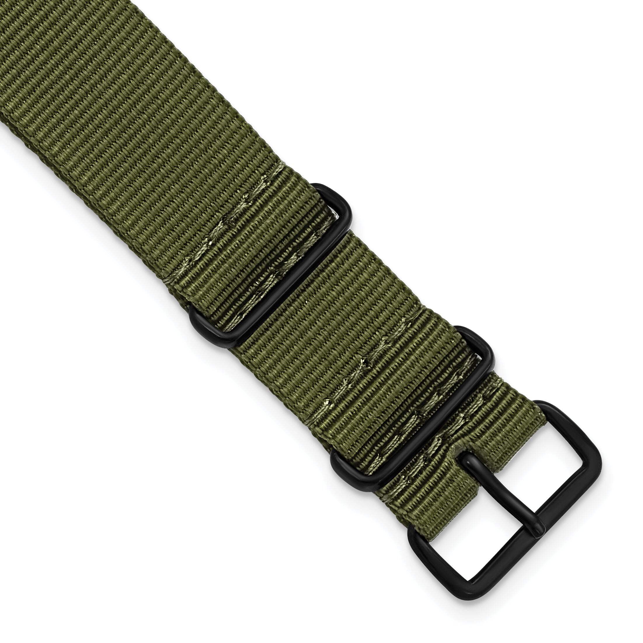 18mm One-Piece Olive Military Ballistic G10 Nylon with Black PVD-plated ...