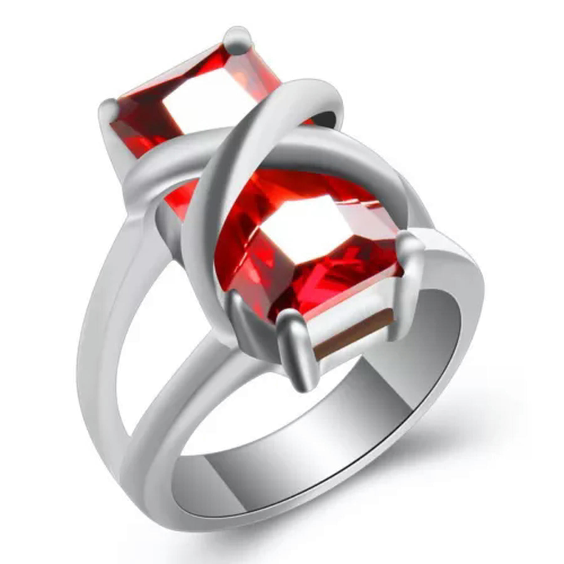 18mm Red CZ Princess Cut Band Men's Titanium Steel Wedding Gift Ring ...