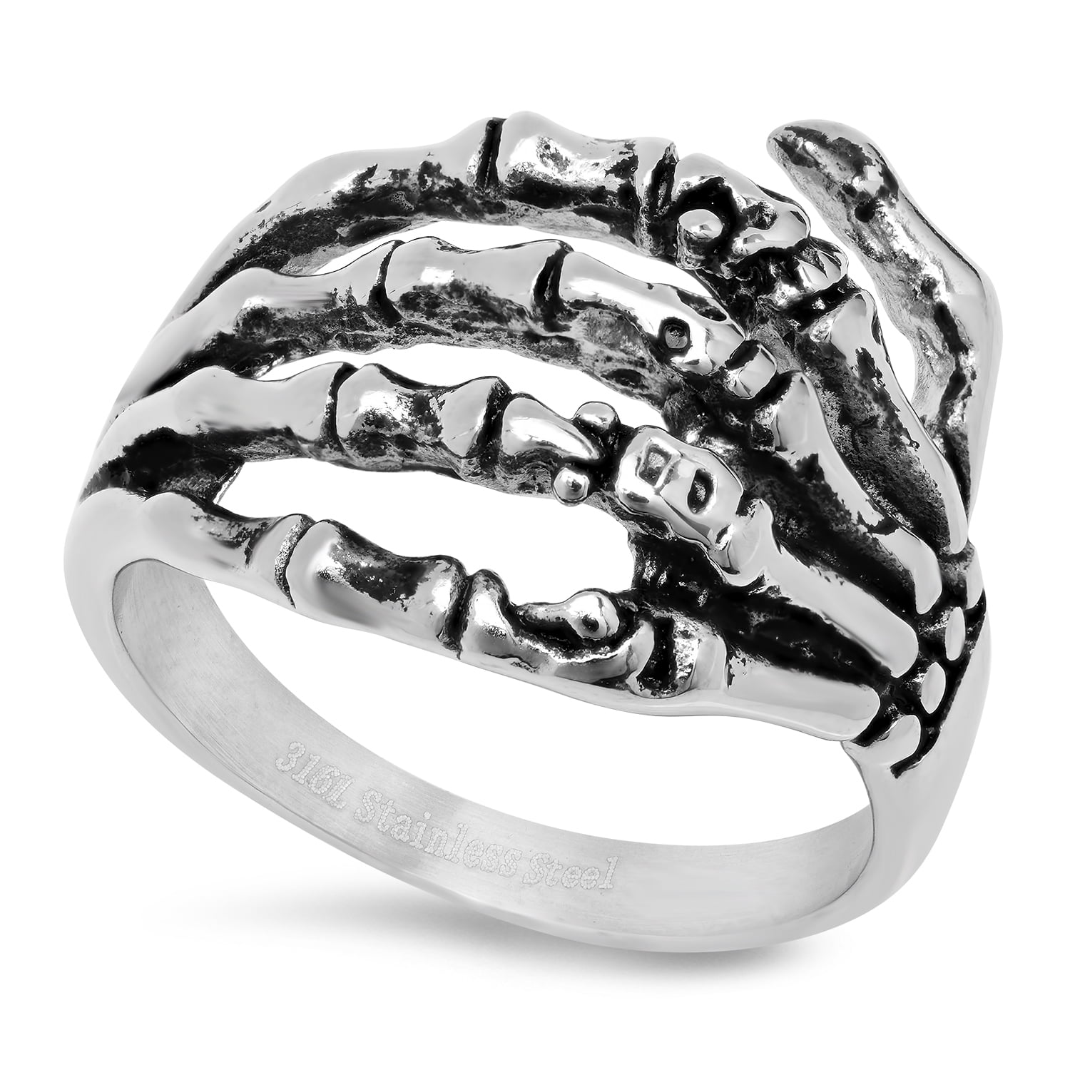 18mm Stainless Steel Skeletal Hand Biker Ring, Size 14 - Walmart.com