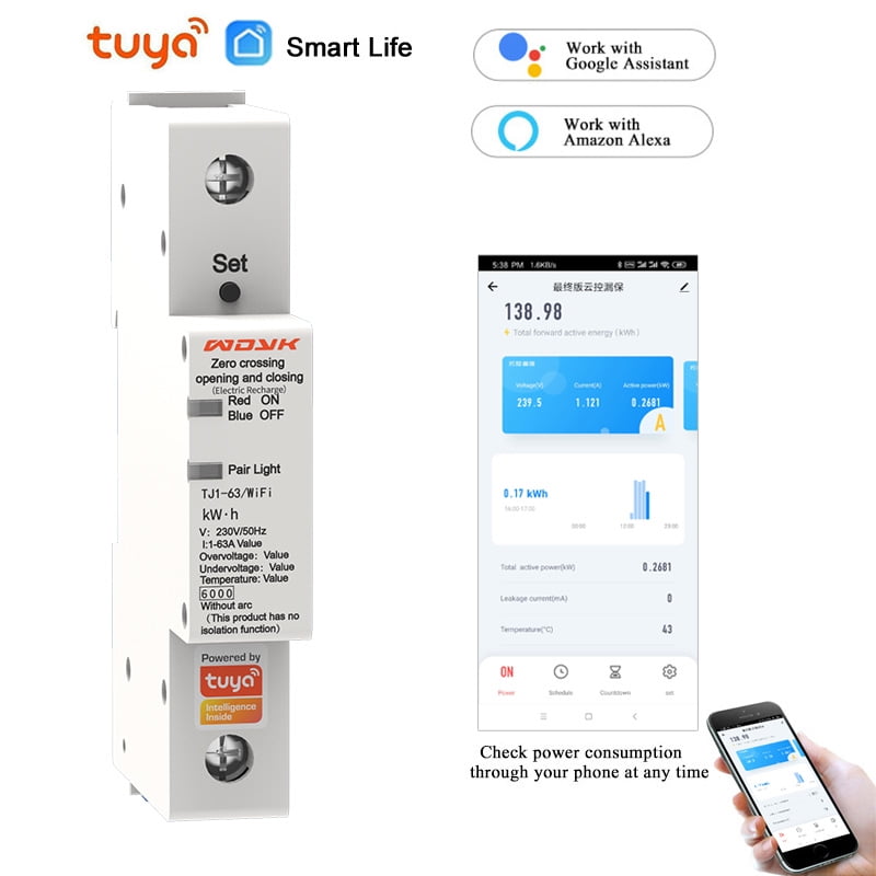 18mm Tuya Single Phase Din Rail WIFI Smart Energy Meter remote control ...