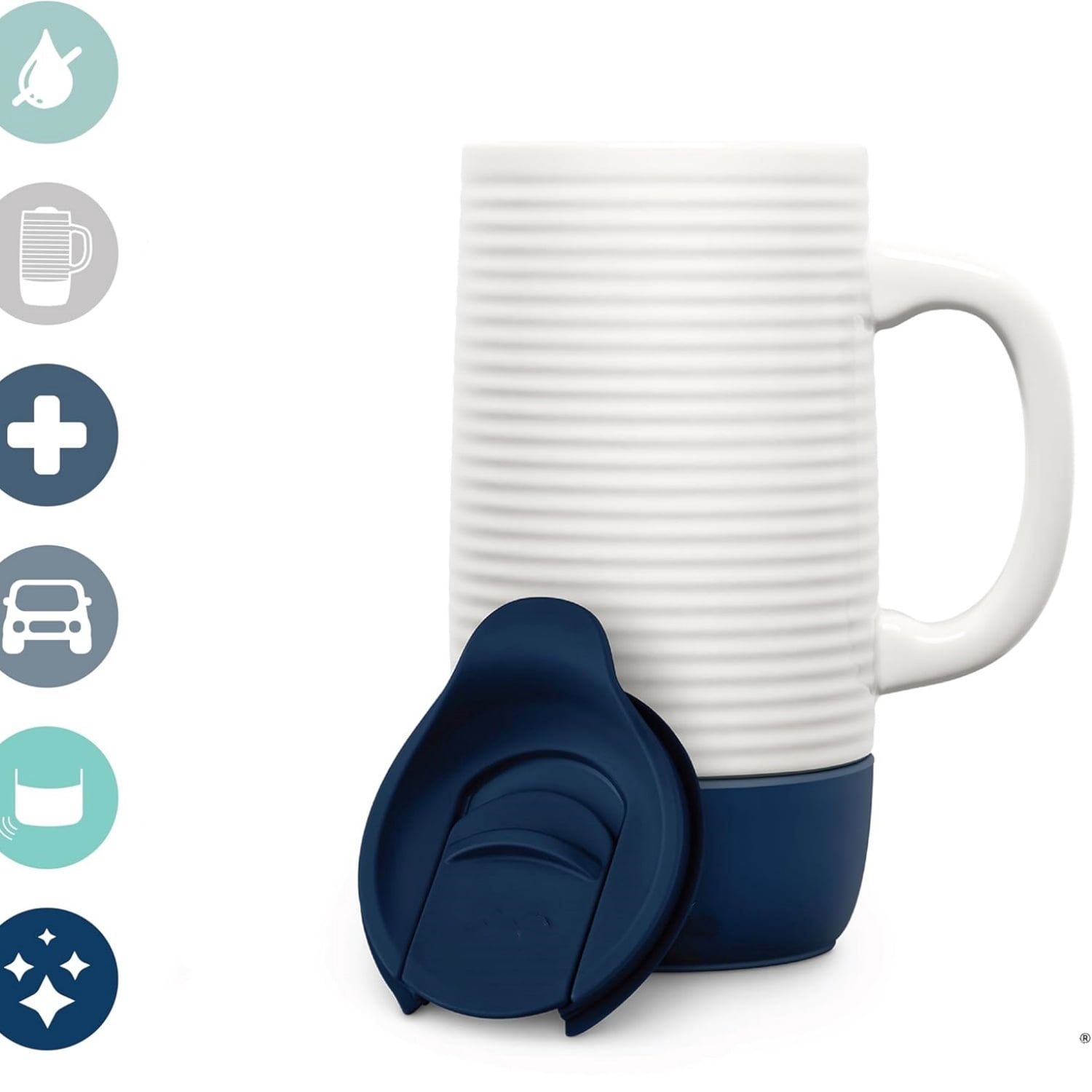 18oz Ceramic Travel Mug with Handle, Splash-Resistant Slider Lid and ...