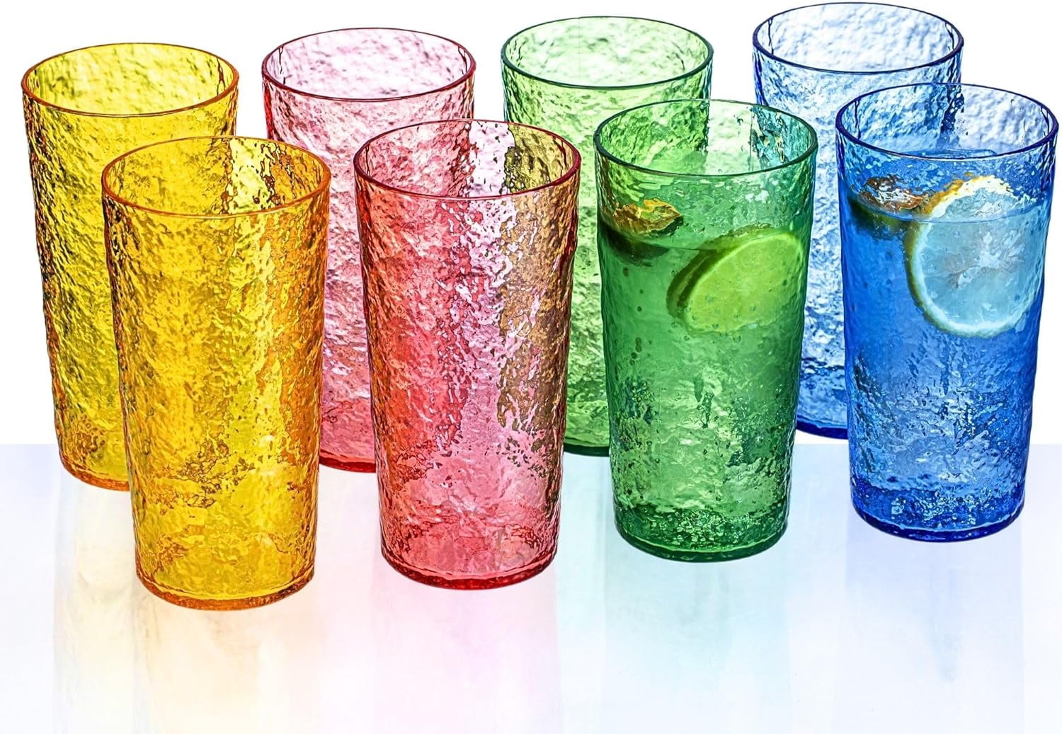 18oz Colorful Acrylic Glasses Drinkware (Set of 8), Ice-carved Design ...