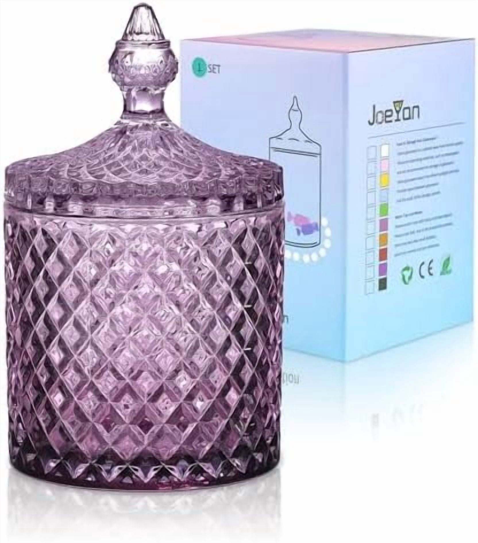 18oz Dark Purple Glass Jars with Lid,Embossed Candy Dishes,Diamond ...