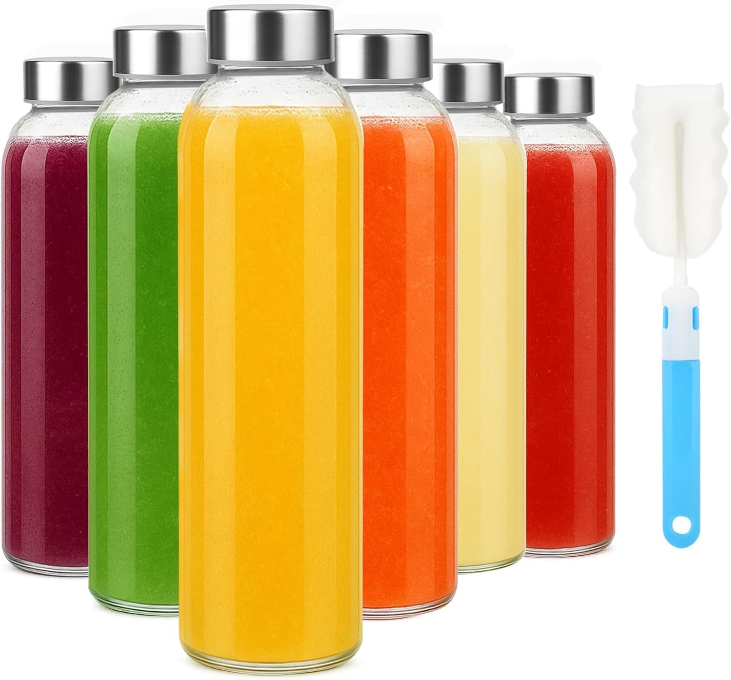 18oz Glass Water Bottle Set of 6, Clear glass juice bottle for juicing ...