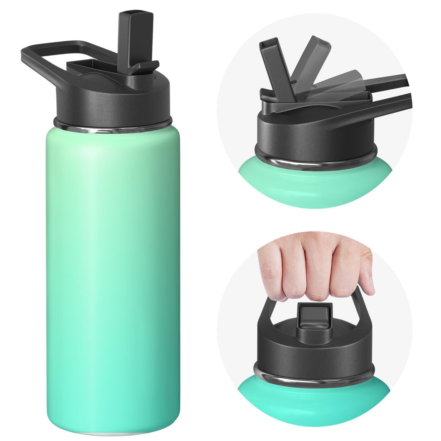 18oz Insulated Water Bottle with Straw & Cleaning Brush, Wide Mouth ...
