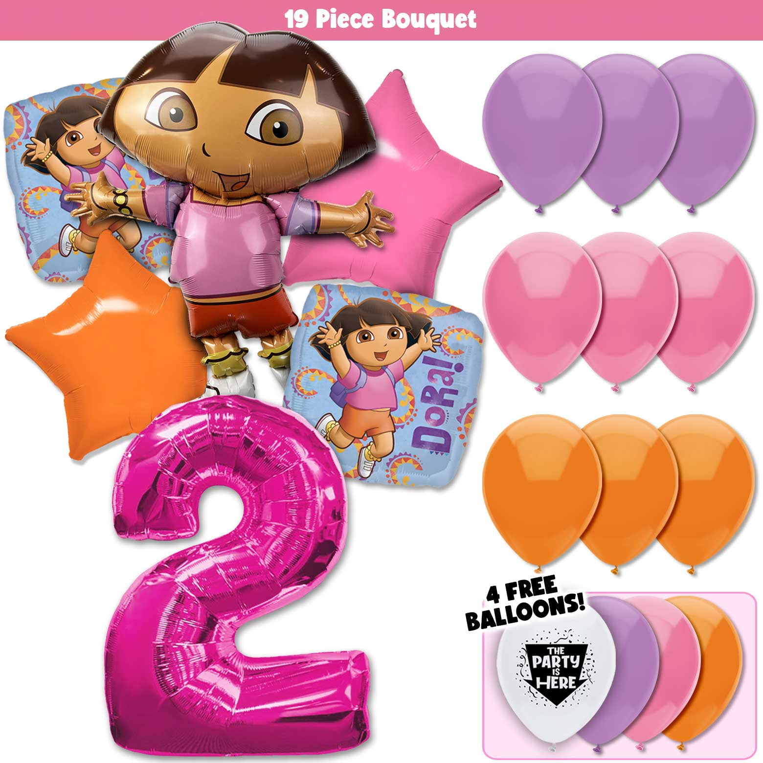 19pc Dora the Explorer Deluxe Balloon Bouquet- with 42" Hot Pink Number ...