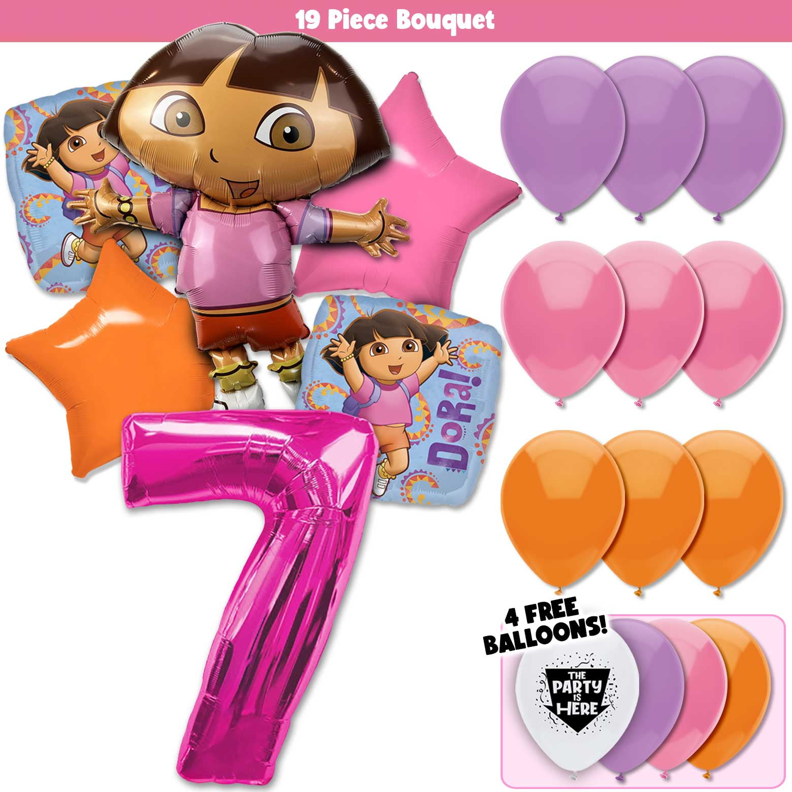 19pc Dora the Explorer Deluxe Balloon Bouquet- with 42" Hot Pink Number ...