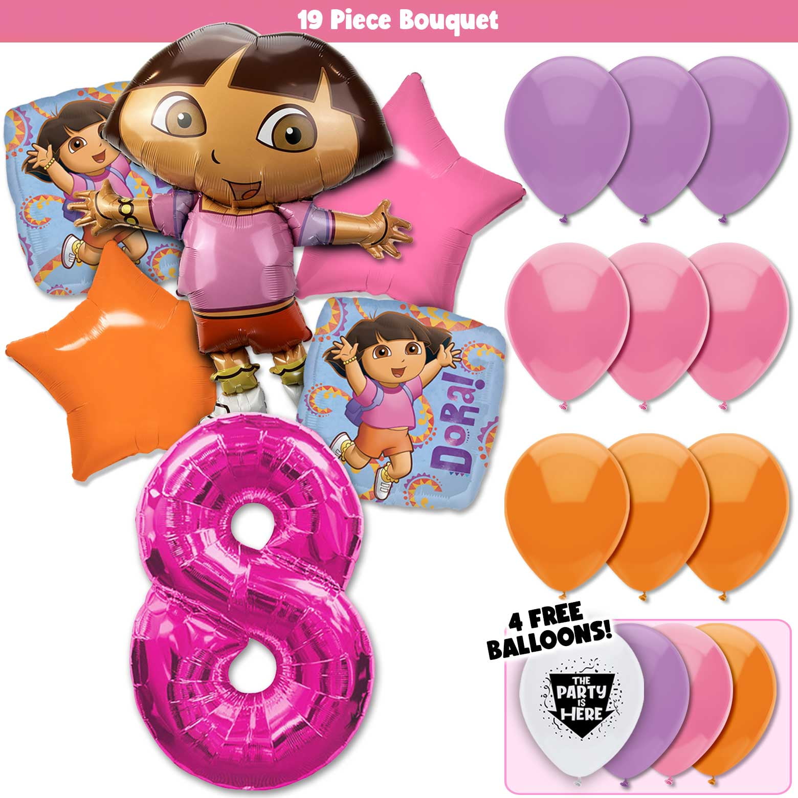 19pc Dora the Explorer Deluxe Balloon Bouquet- with 42" Hot Pink Number ...