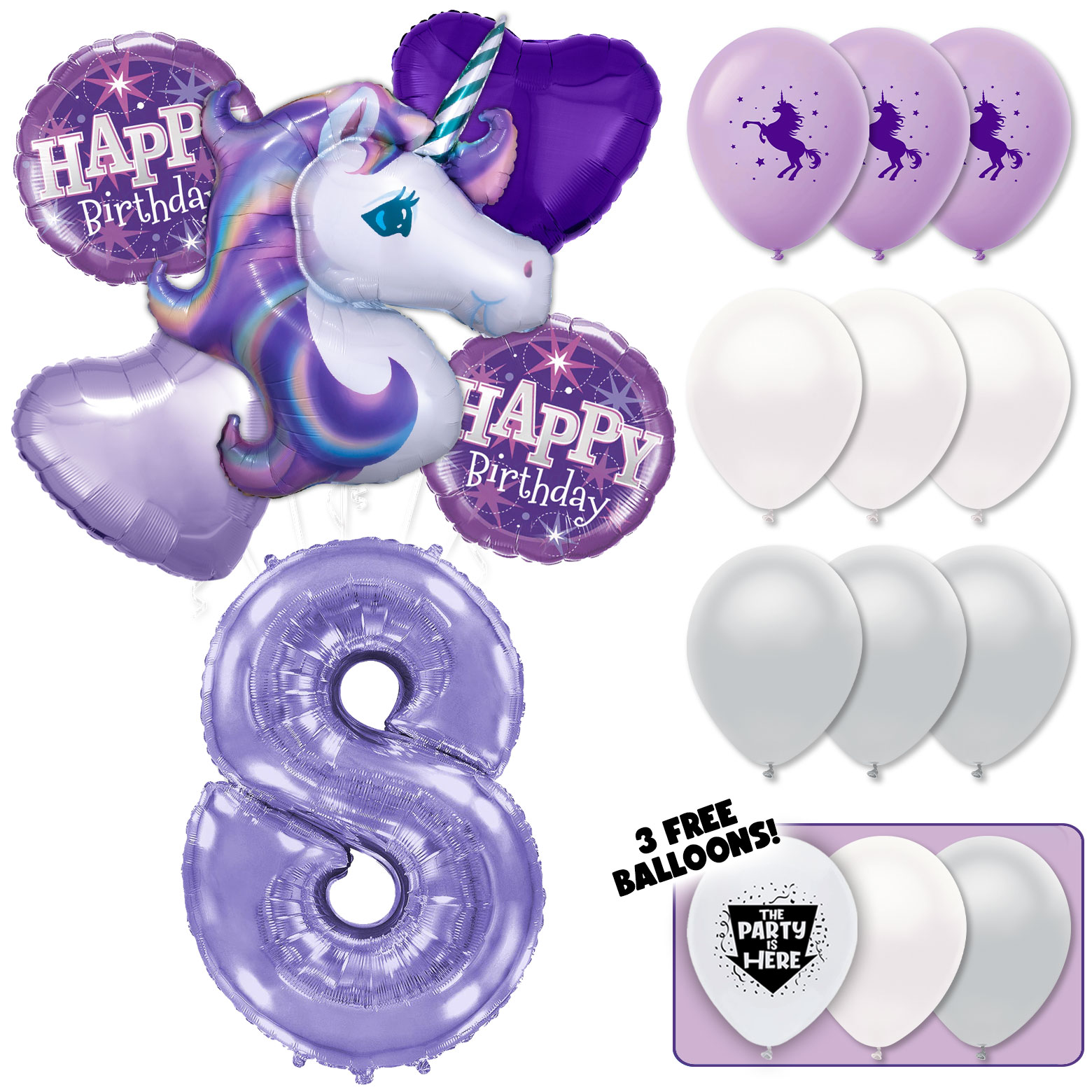 18pc Enchanted Lilac Unicorn Balloons Bouquet Kit with 42” Lilac Purple ...