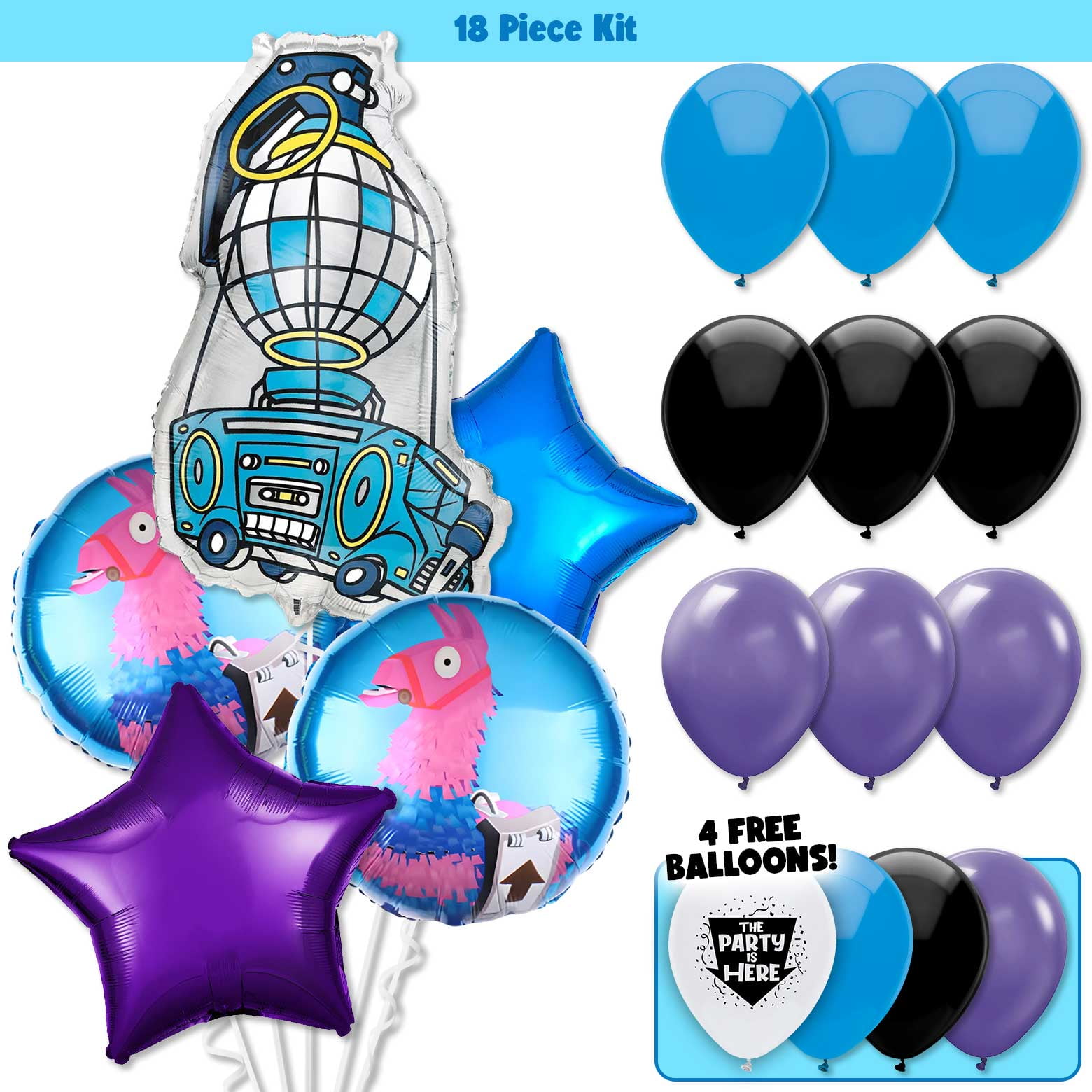 18pc Fort Game Battle Bus Balloon Kit - Kids Video Game Birthday Party ...