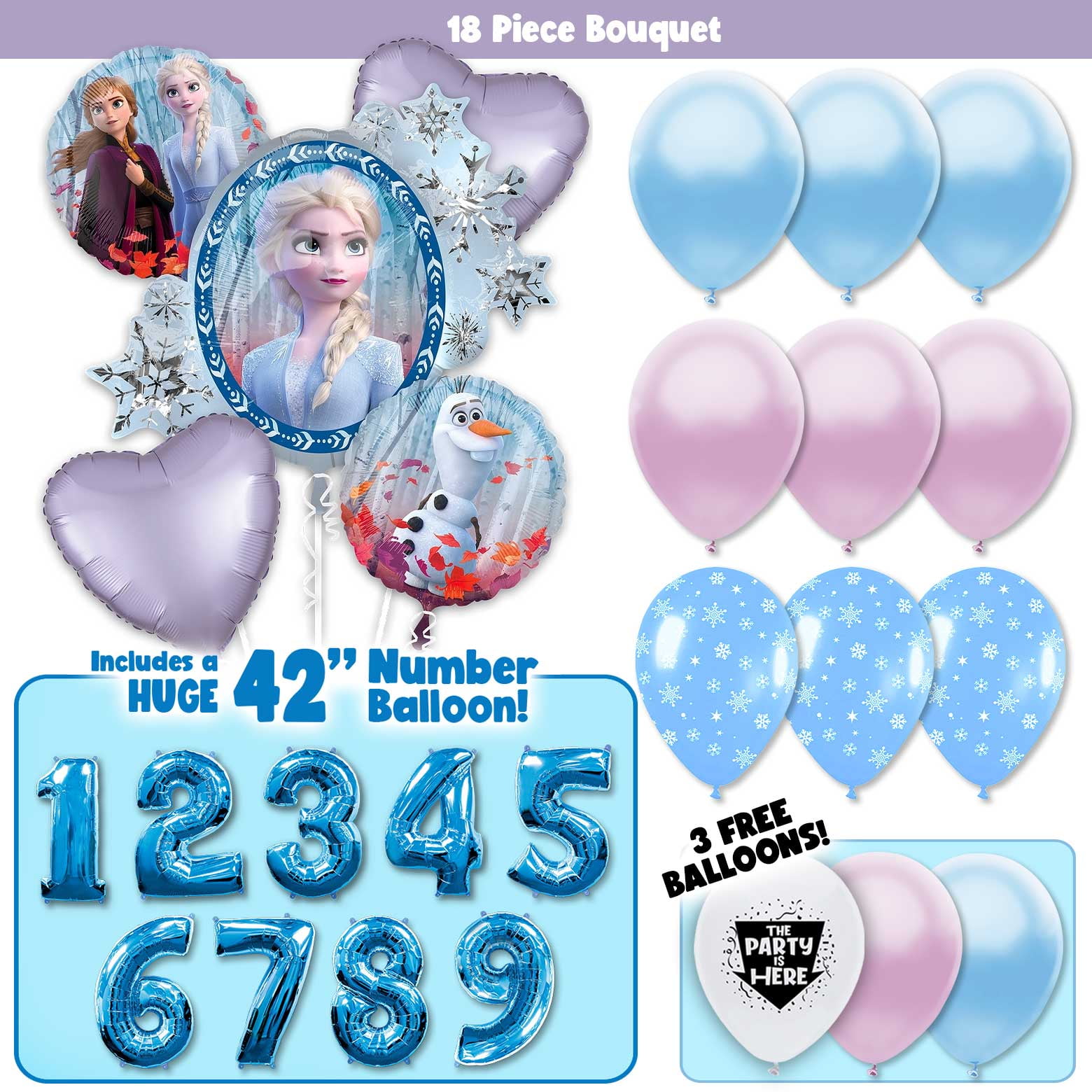 18pc Frozen Balloons Elsa Deluxe Bouquet Kit with 42" Blue Number 4 ...