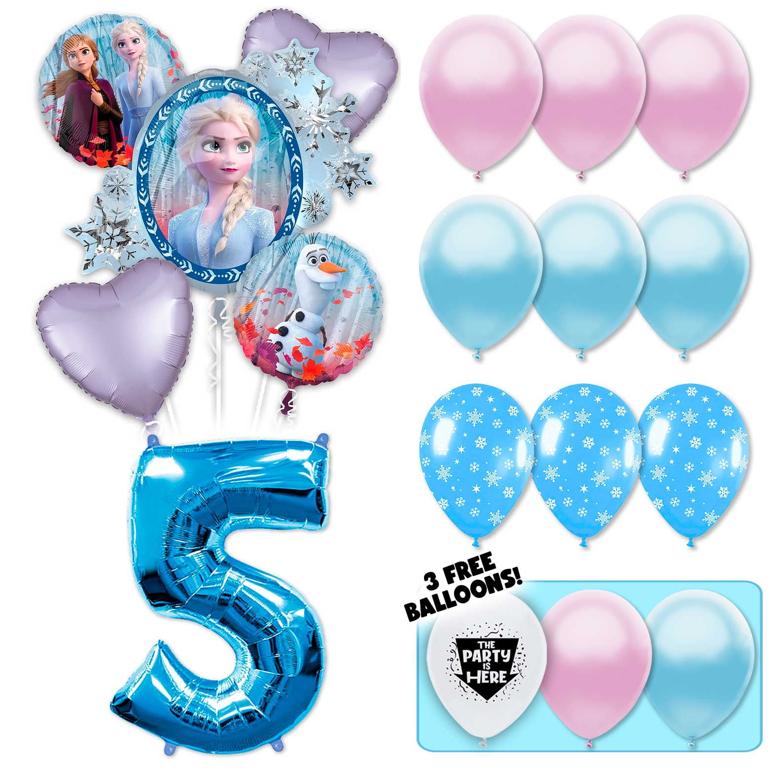 18pc Frozen Balloons Elsa Deluxe Bouquet Kit with 42" Blue Number 5 ...