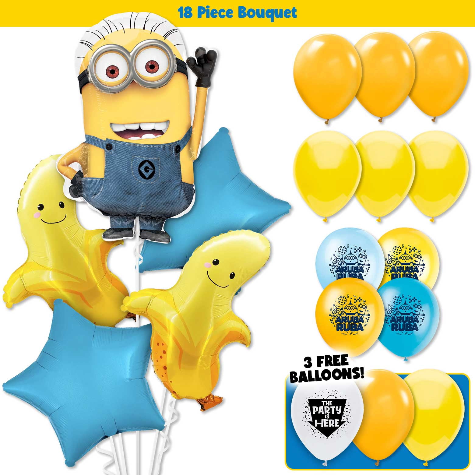 18pc Minions Banana-rama Balloon Kit - Kids Minion Birthday Party ...