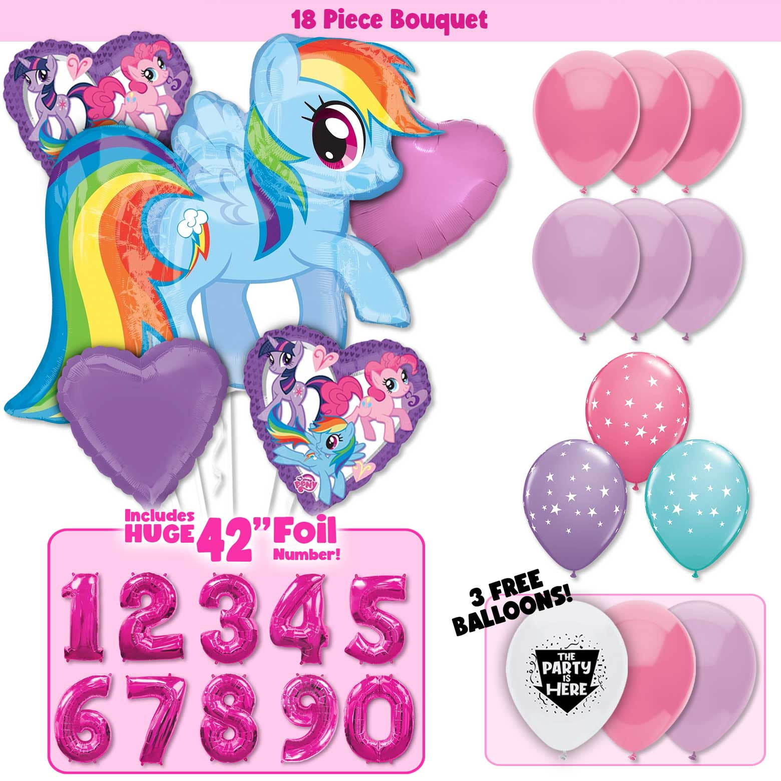 18pc My Little Pony - Rainbow Dash Deluxe Balloon Bouquet with 42" Hot ...