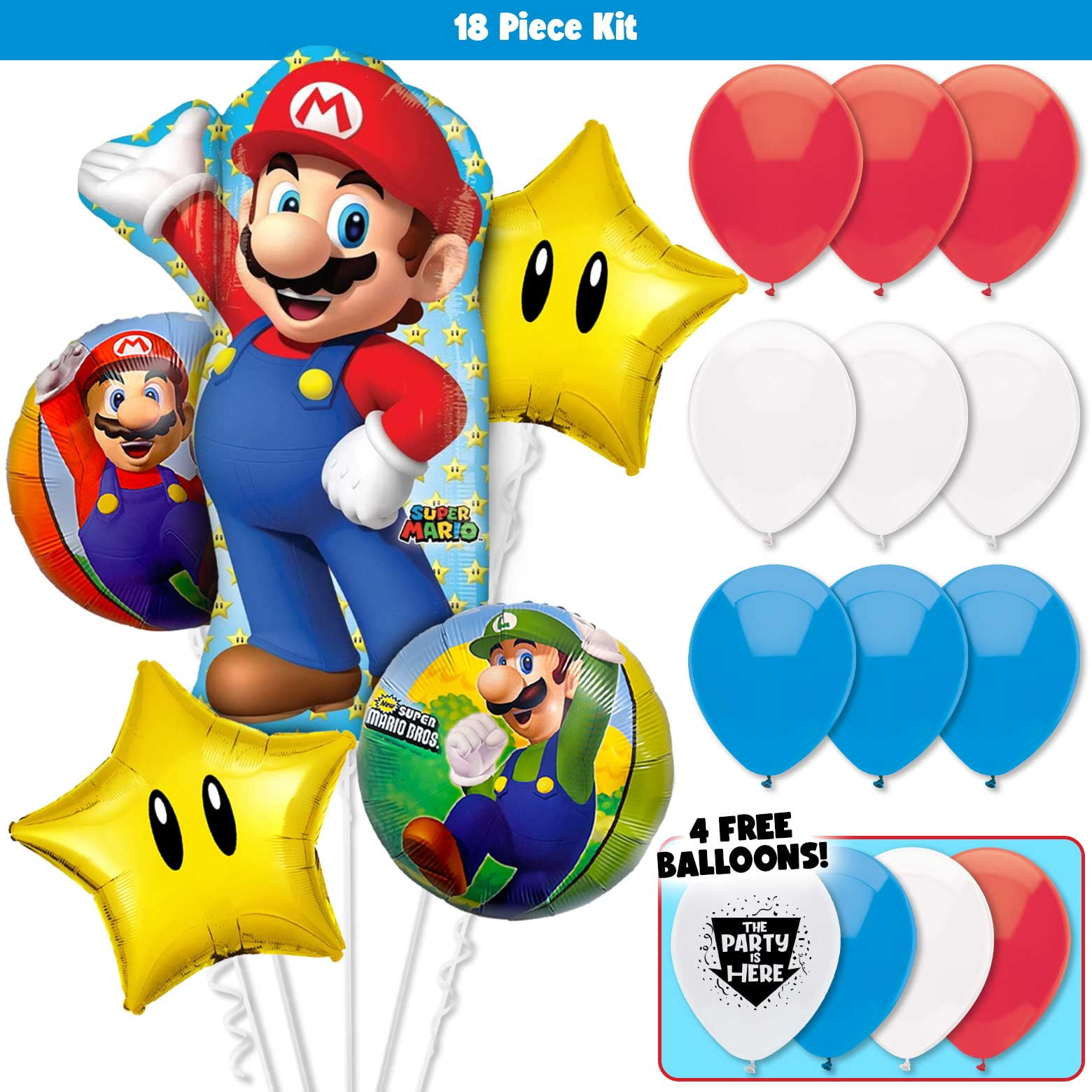 18pc Super Mario Bros. Balloon Bouquet Kit - Kids Video Game Movie ...